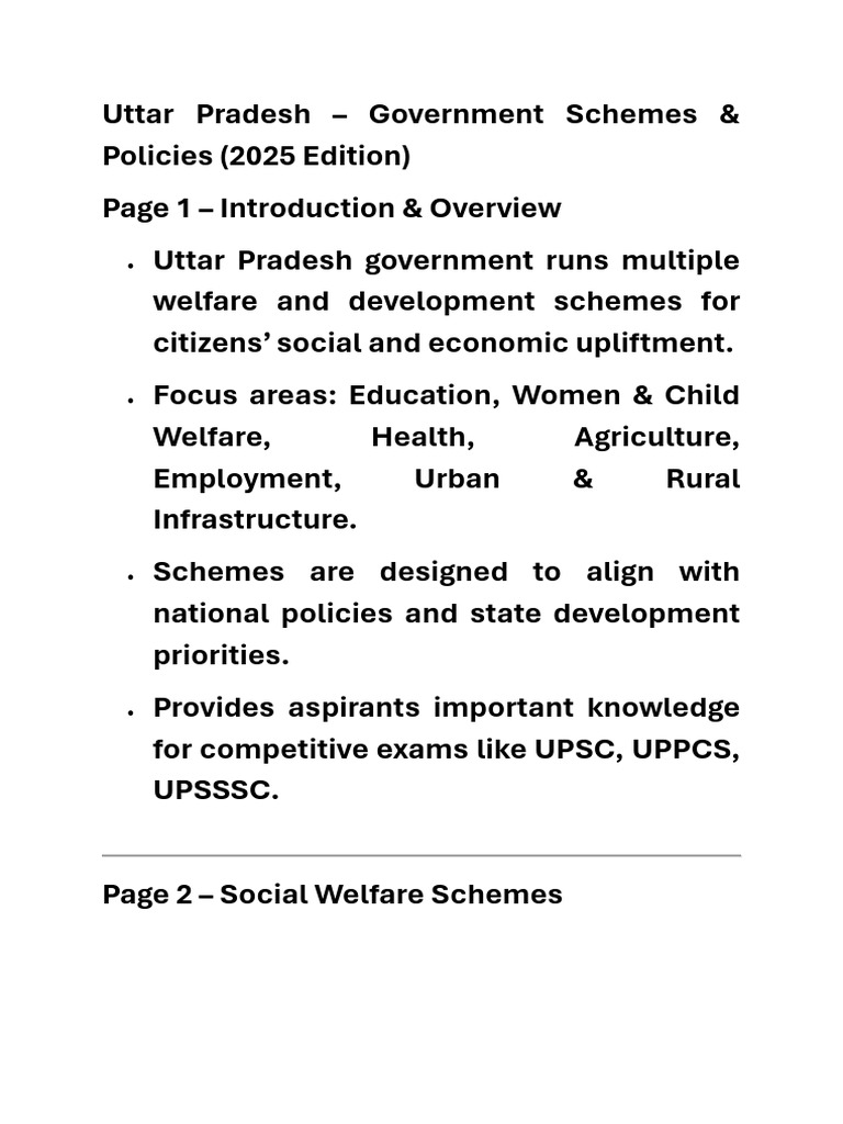 Uttar Pradesh Government Schemes 2025 | PDF | Economies