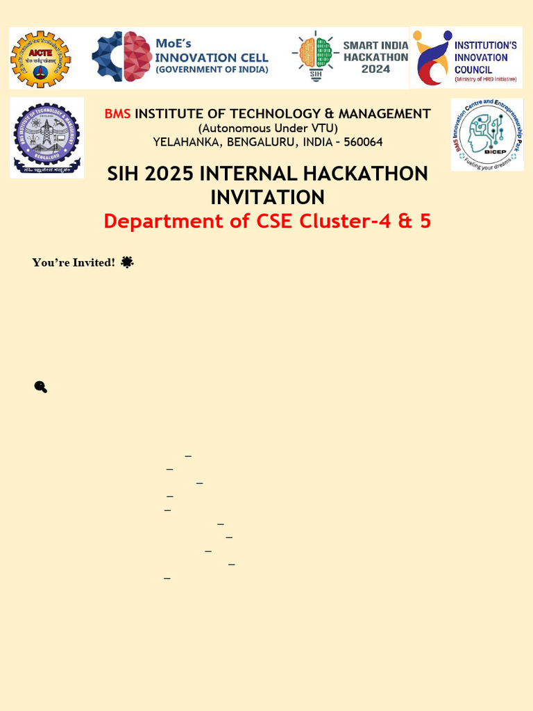 SIH 2025 Hackathon Invitation at BMSIT | PDF