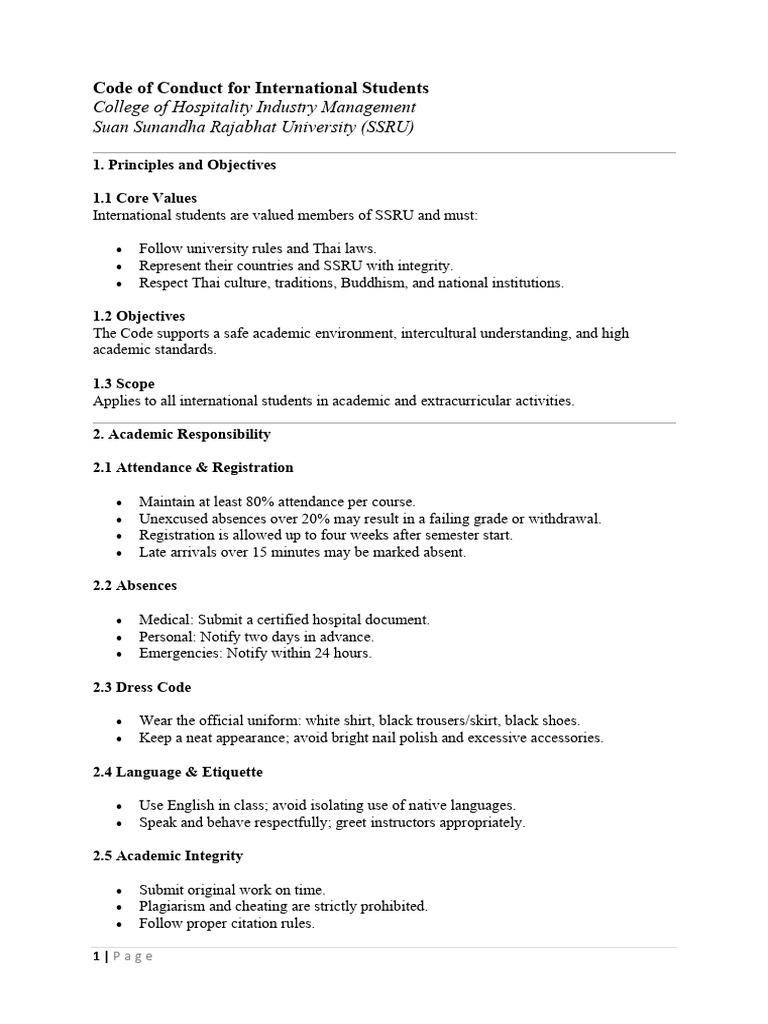 SSRU International Students Code of Conduct | PDF | Crimes | Crime ...