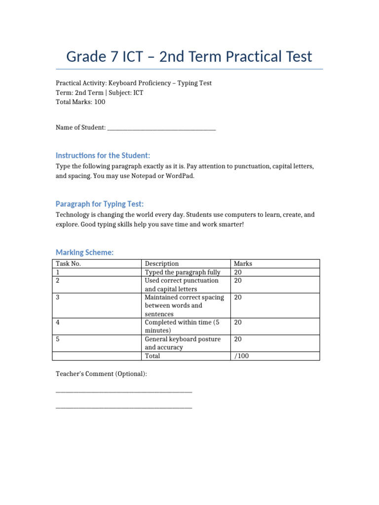 Grade7 ICT Typing Test | PDF