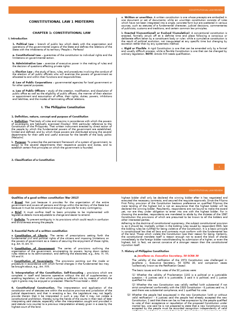 Constitutional Law 1 Reviewer | PDF | Territorial Waters | Constitution