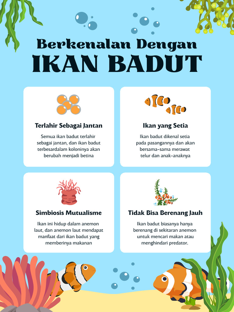 Berkenalan Dengan Ikan Badut Poster Pendidikan Biru Ilustrasi | PDF