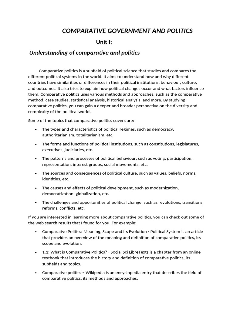 Comparative Politics: Key Concepts & Scope | PDF | Behaviorism ...