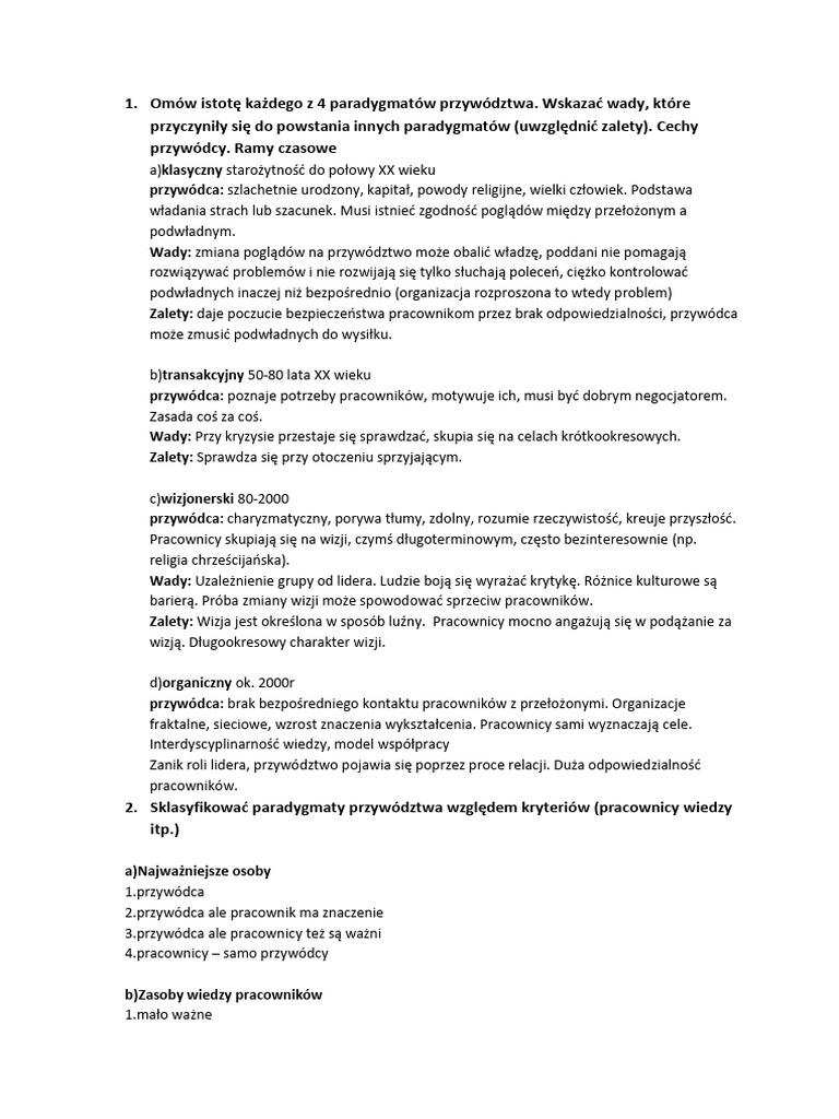 Profil Lidera Pytania Odpowiedzi | PDF