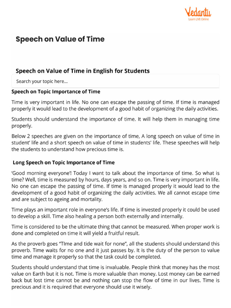 Speech On Value of Time | PDF