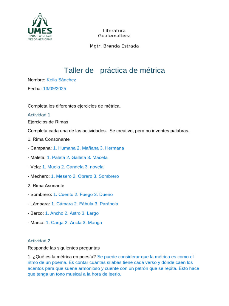 Ejercicios de Métrica en Poesía | PDF | Metro (poesía) | Rima
