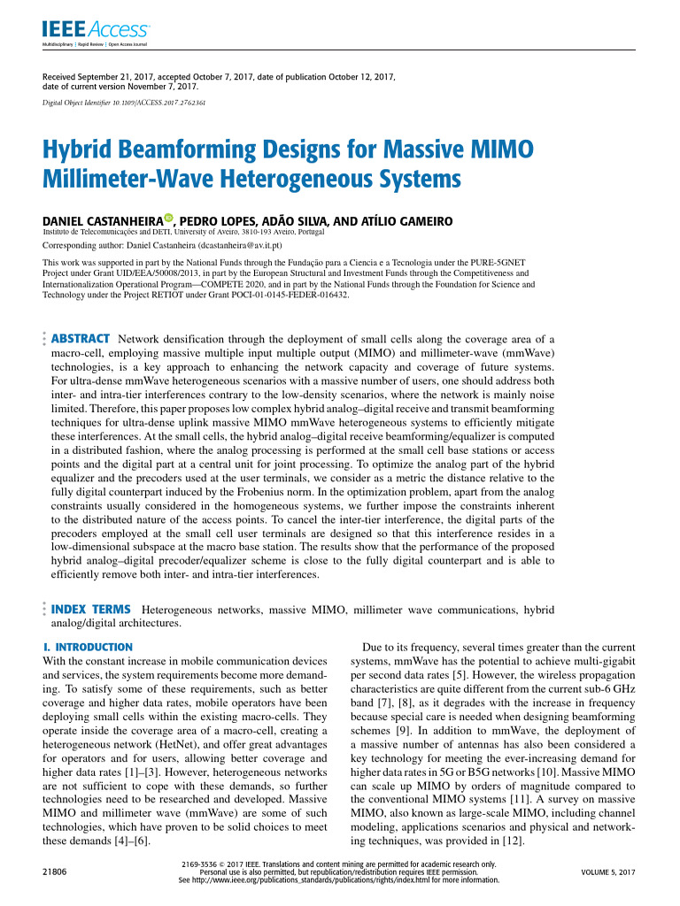 Hybrid Beamforming Designs For Massive MIMO Millimeter-Wave Heterogeneous Systems | PDF | Mimo ...