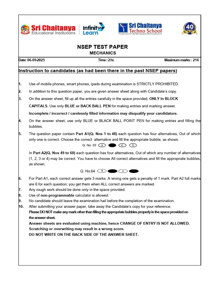 NSEP Mechanics Test Paper 2025 | PDF | Collision | Force