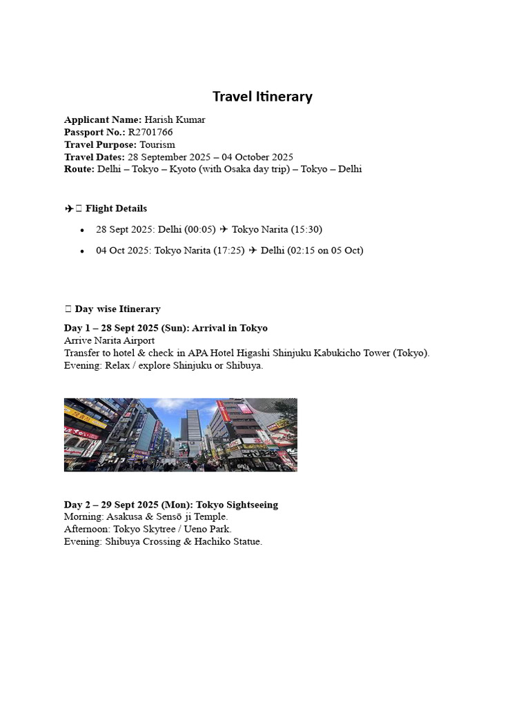 Travel Itinerary Harish | PDF
