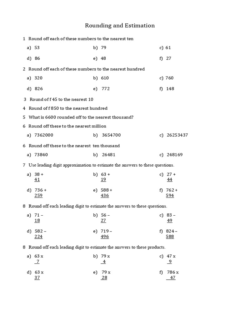 Rounding and Estimation Exercises | PDF