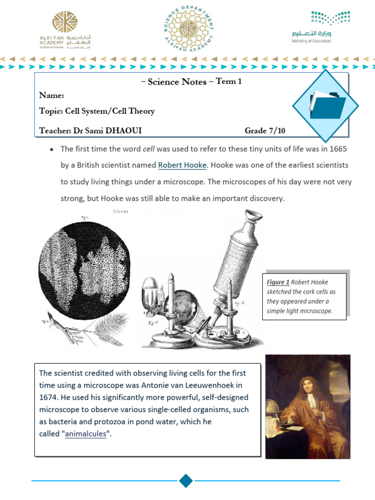 Science Notes - Cell Theory-Grade 10 | PDF