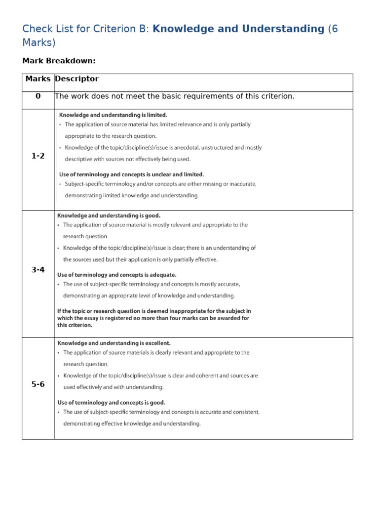 EE Criterion B Checklist | PDF