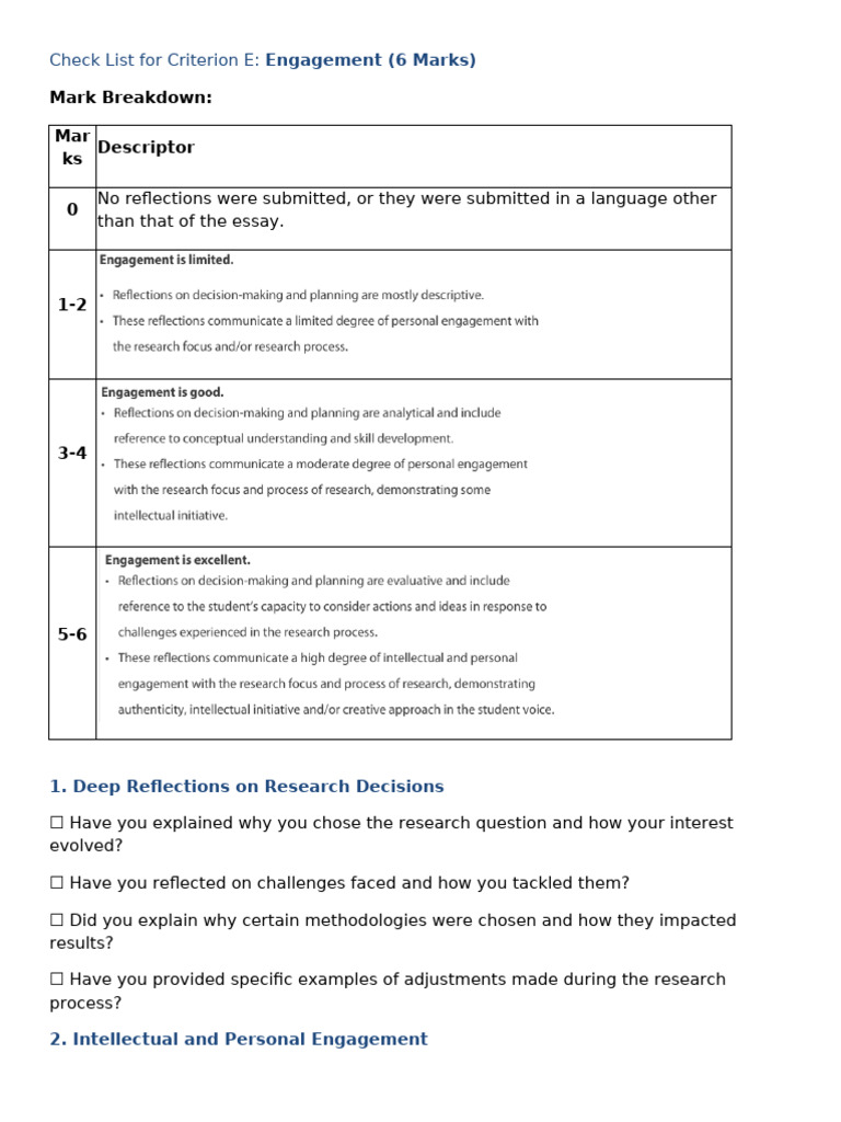 EE Criterion E Checklist | PDF | Critical Thinking | Learning