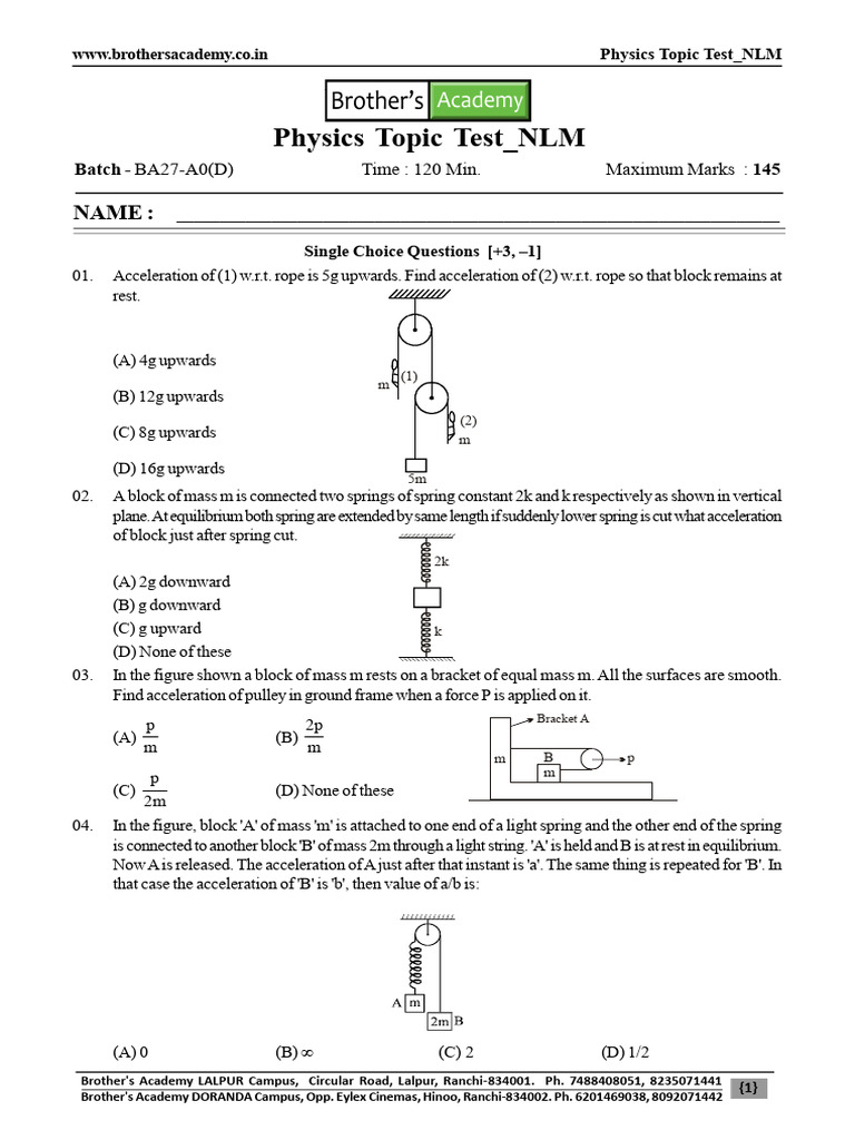 Physics Topic Test - NLM - BA27-A0 (D) - 25082025 - 250921 - 223449 ...