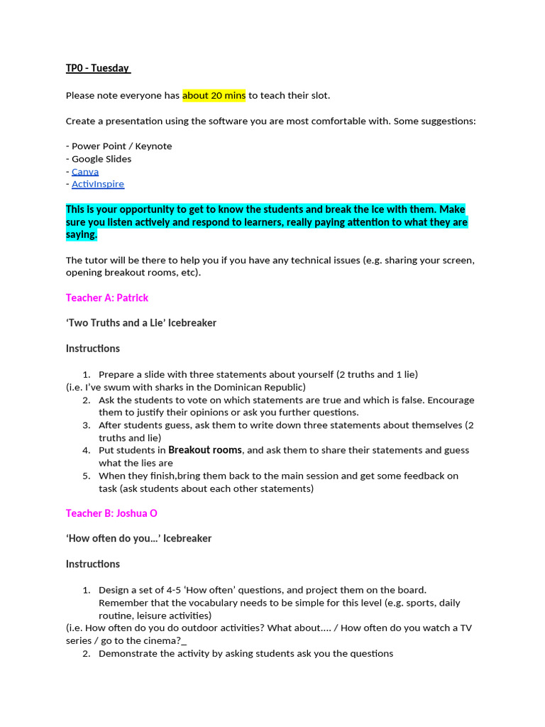 Engaging Icebreaker Activities for Class | PDF