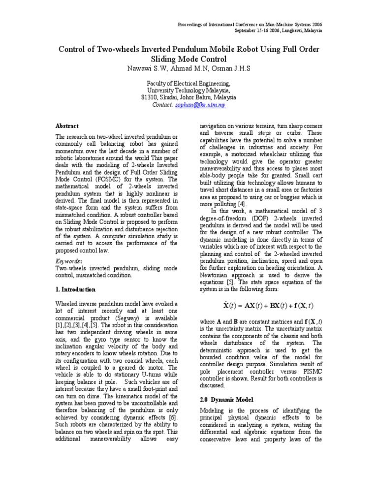 Control of Two-Wheel Inverted Pendulum | PDF | Stability Theory ...