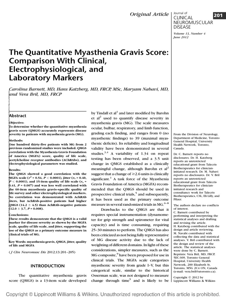 The Quantitative Myasthenia Gravis Score | PDF | Medical Specialties ...