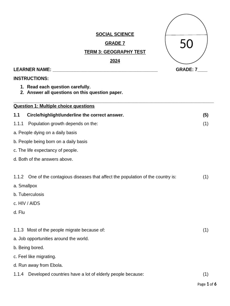 Grade 7 Geography Test: Term 3 2024 | PDF | Green Revolution | Agriculture