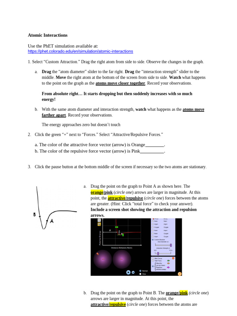 Activity 8 Atomic Interactions - PhET Sim | PDF | Force | Chemical Bond