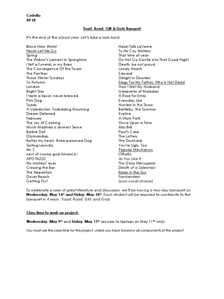 AP Lit Year-End Banquet Project Guide | PDF | Limerick (Poetry) | Poetry