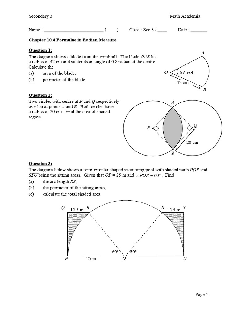 Area and Arc Length in Radians | PDF | Circle | Area