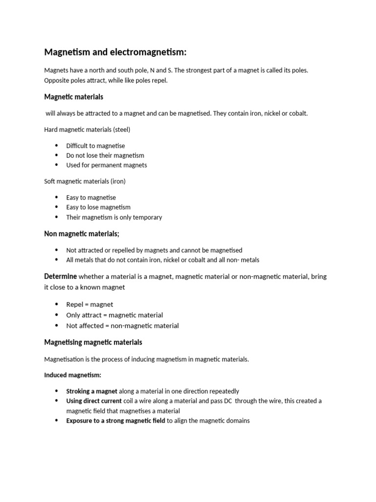 Magnetism and Electromagnetism Physics Igcse Edexcel Notes | PDF ...