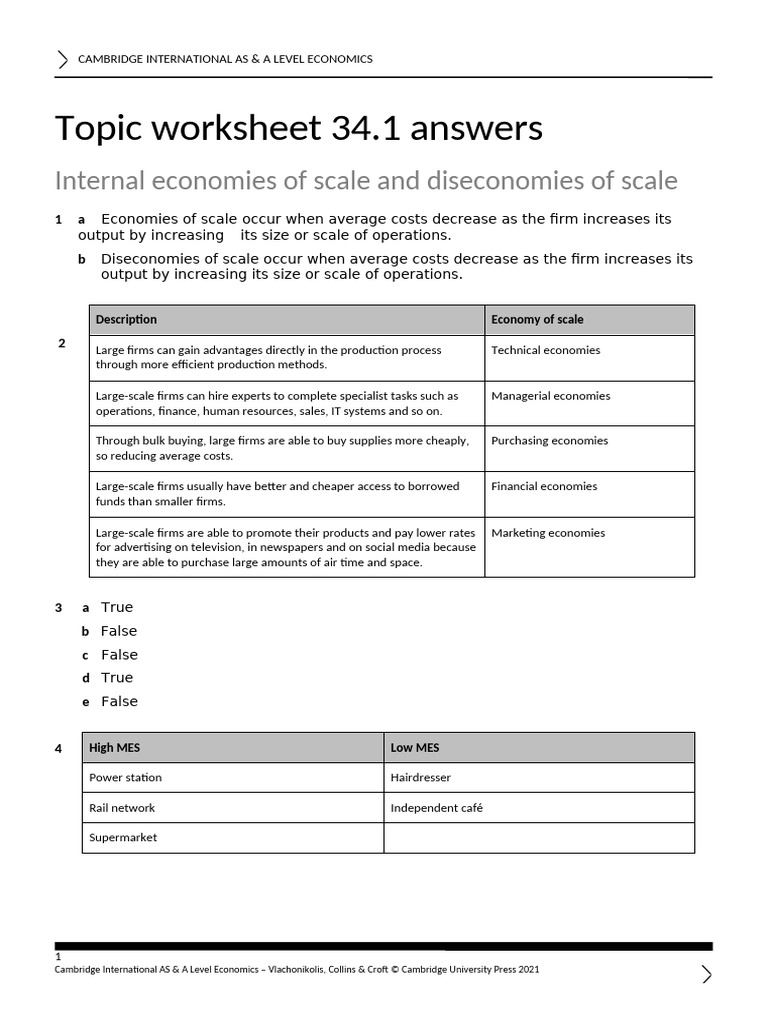 ASAL Economics Topic Worksheet 34.1 Answers | PDF | Economies Of Scale ...