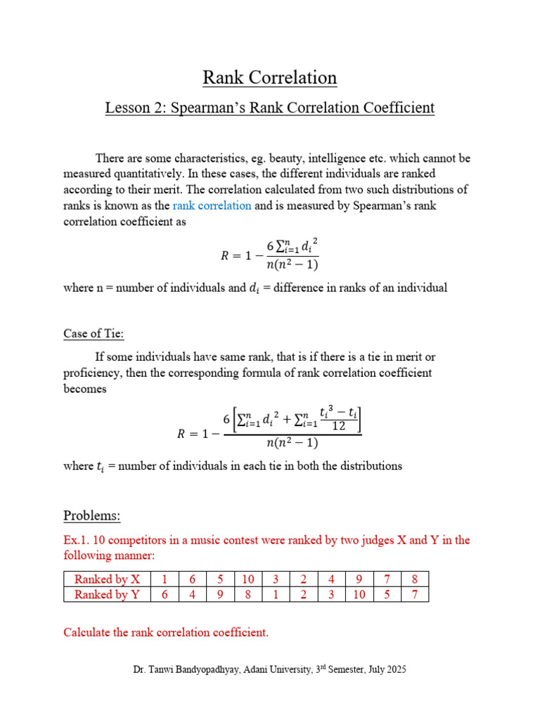 Spearman's Rank Correlation Explained | PDF | Spearman's Rank ...