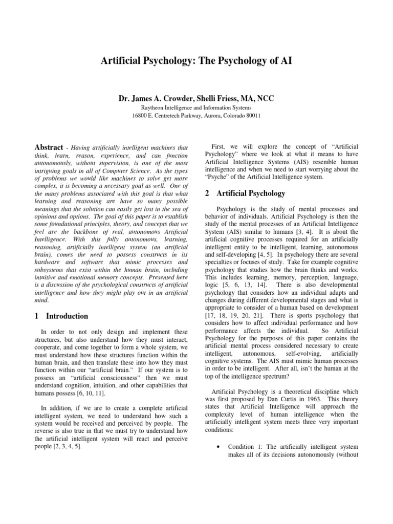Artificial Psychology in AI Development | PDF | Intelligence (AI ...