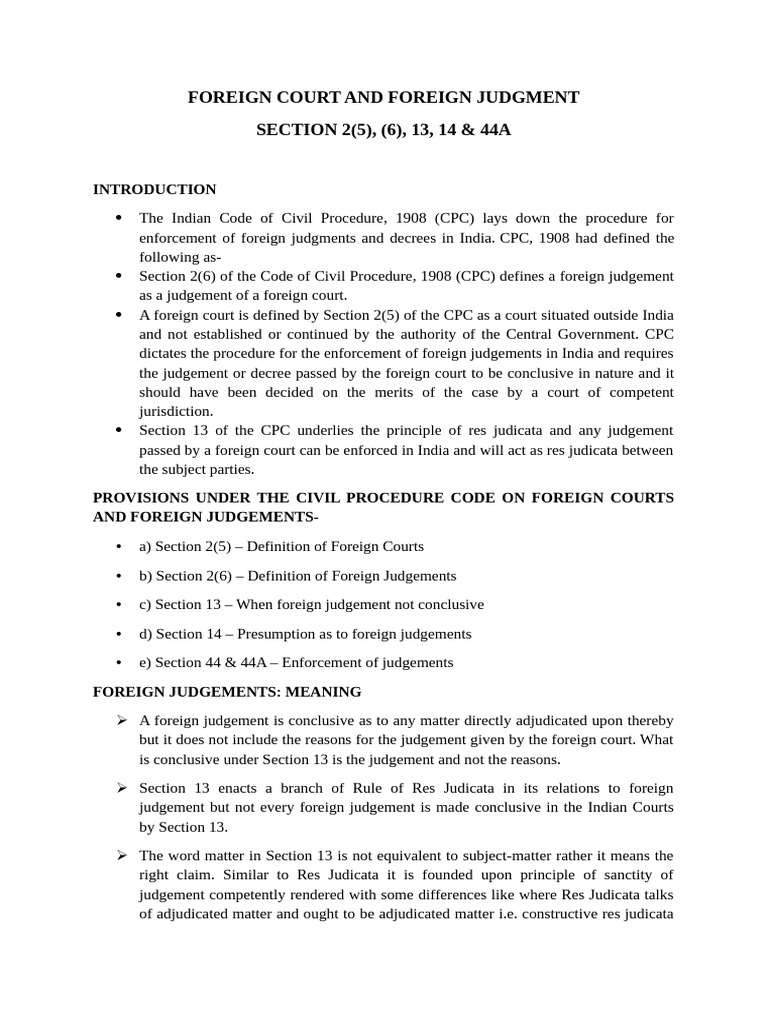 Enforcement of Foreign Judgments in India | PDF | Judgment (Law) | Lawsuit