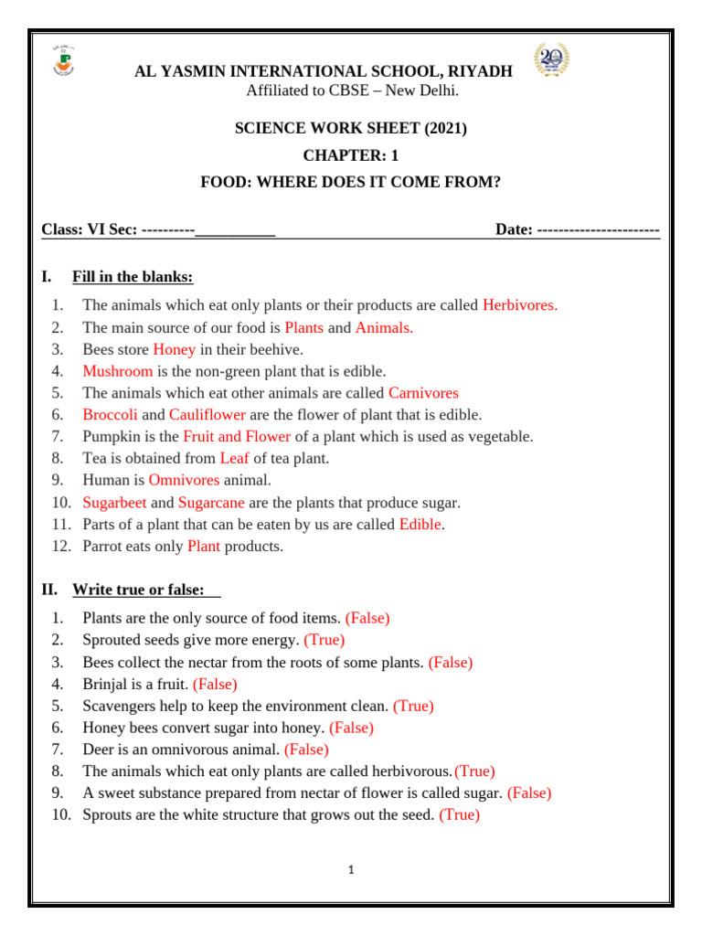 Chapter 1 Science FAQ Answer Key PT 1 | PDF | Foods