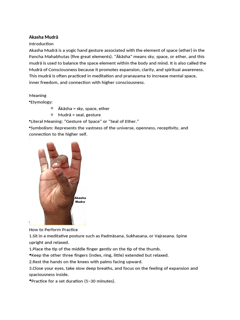 Benefits of Akasha Mudra | PDF | Meditation | Nervous System