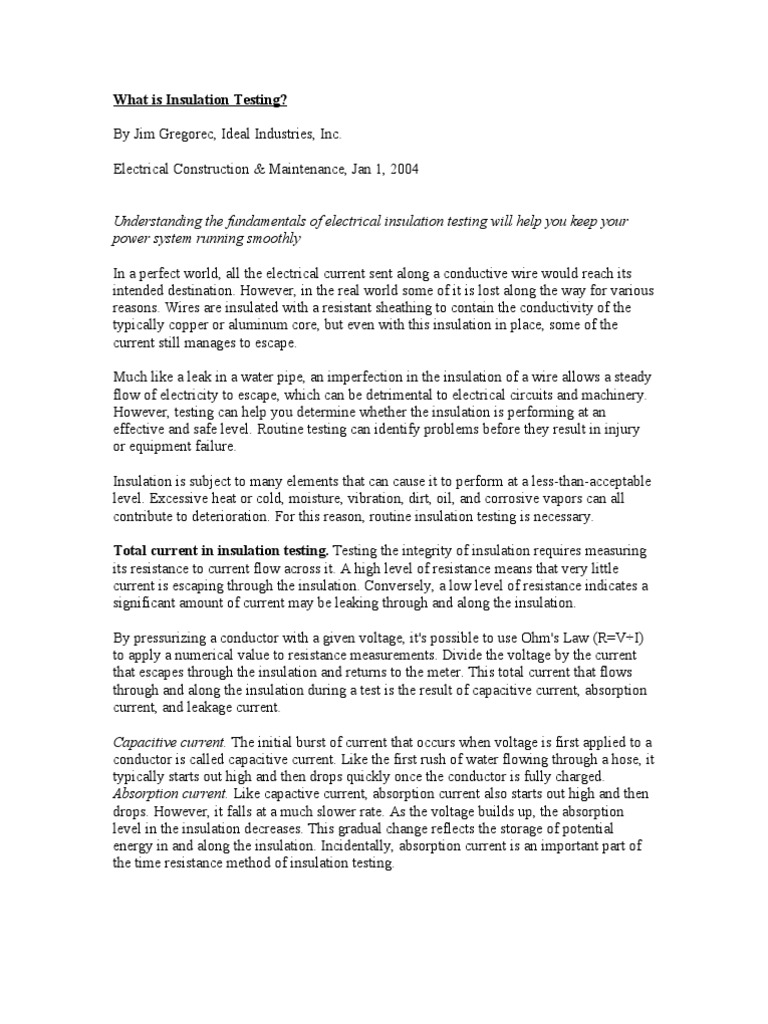 Electrical Insulation Testing Guide | PDF | Insulator (Electricity ...