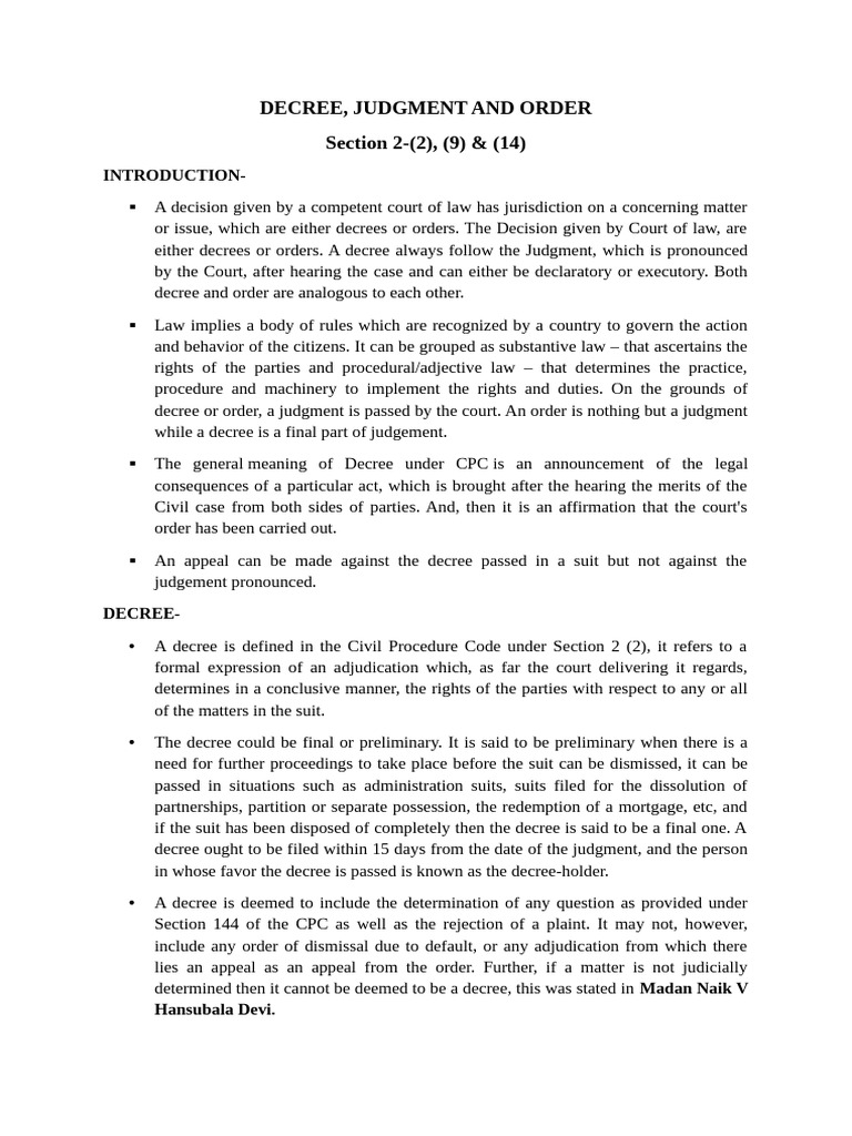 Defination - Decree, Judgement, Order | PDF | Judgment (Law) | Decree