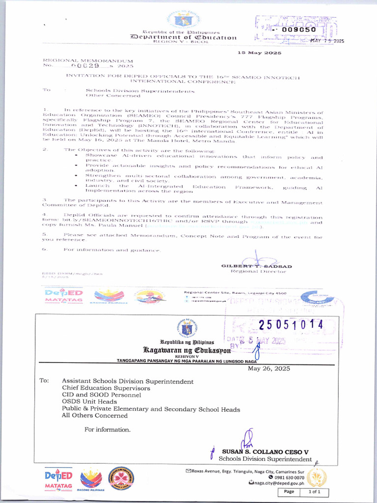 Unnumbered May 26, 2025 Invitation For DepEd Officials To The 16th ...