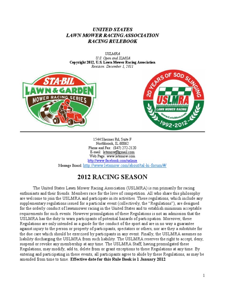 2012 Uslmra Rules | PDF | Tractor | Lawn Mower