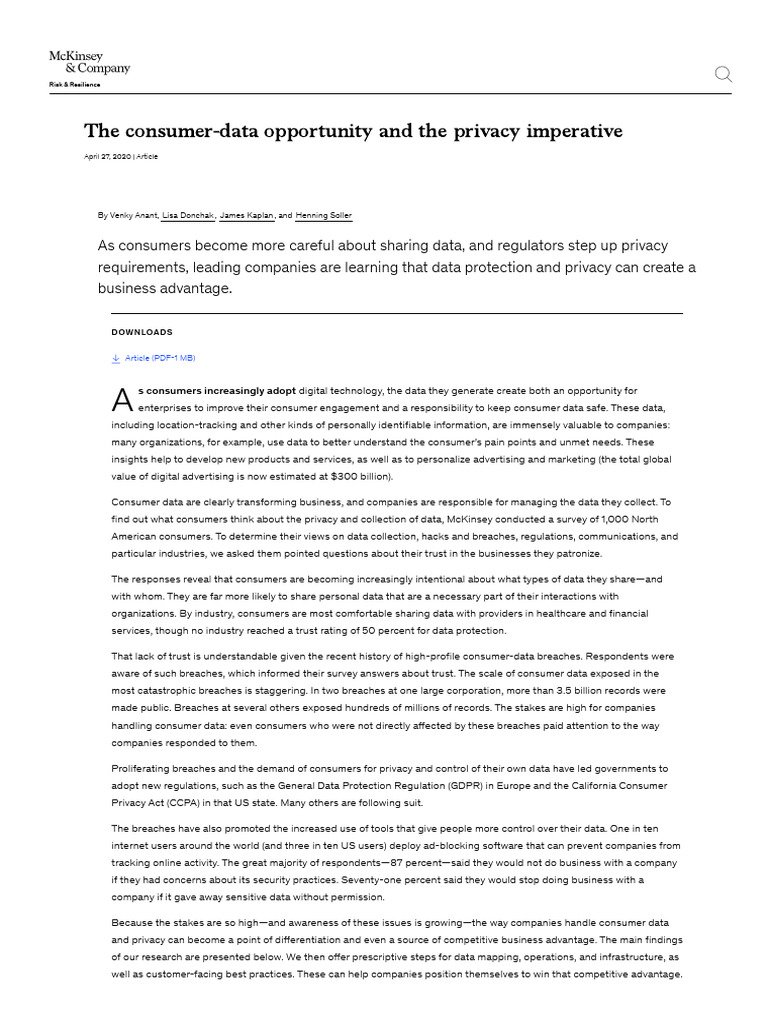 Consumer Data Protection and Privacy - McKinsey | PDF | Privacy ...