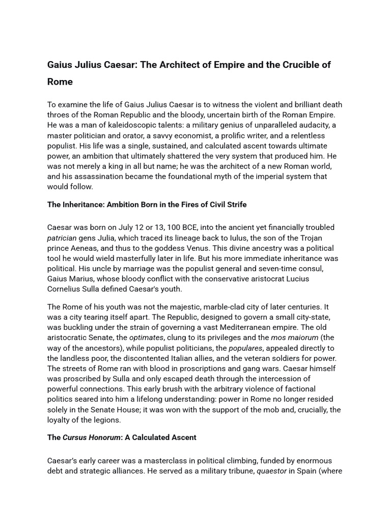 Gaius Julius Caesar " The Architect of Empire and The Crucible of Rome ...