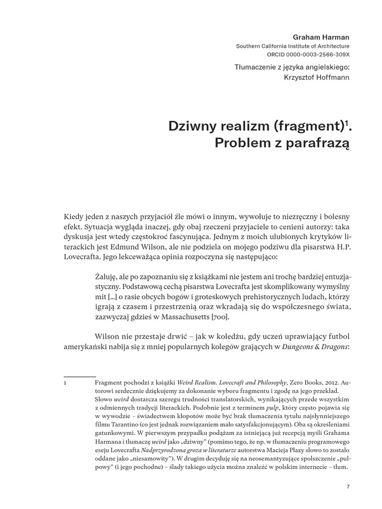 Graham Harman Dziwny Realizm | PDF
