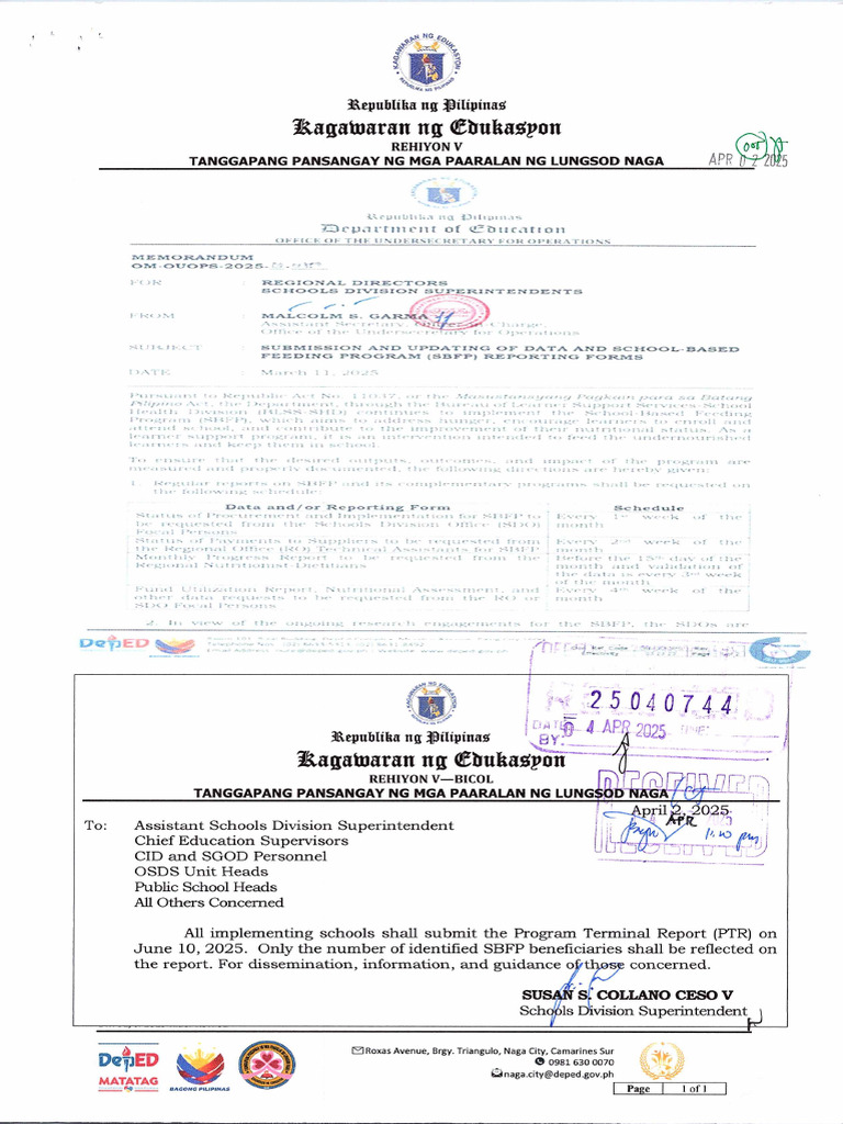 Unnumbered April 4, 2025 Submission and Updating of Data and School ...