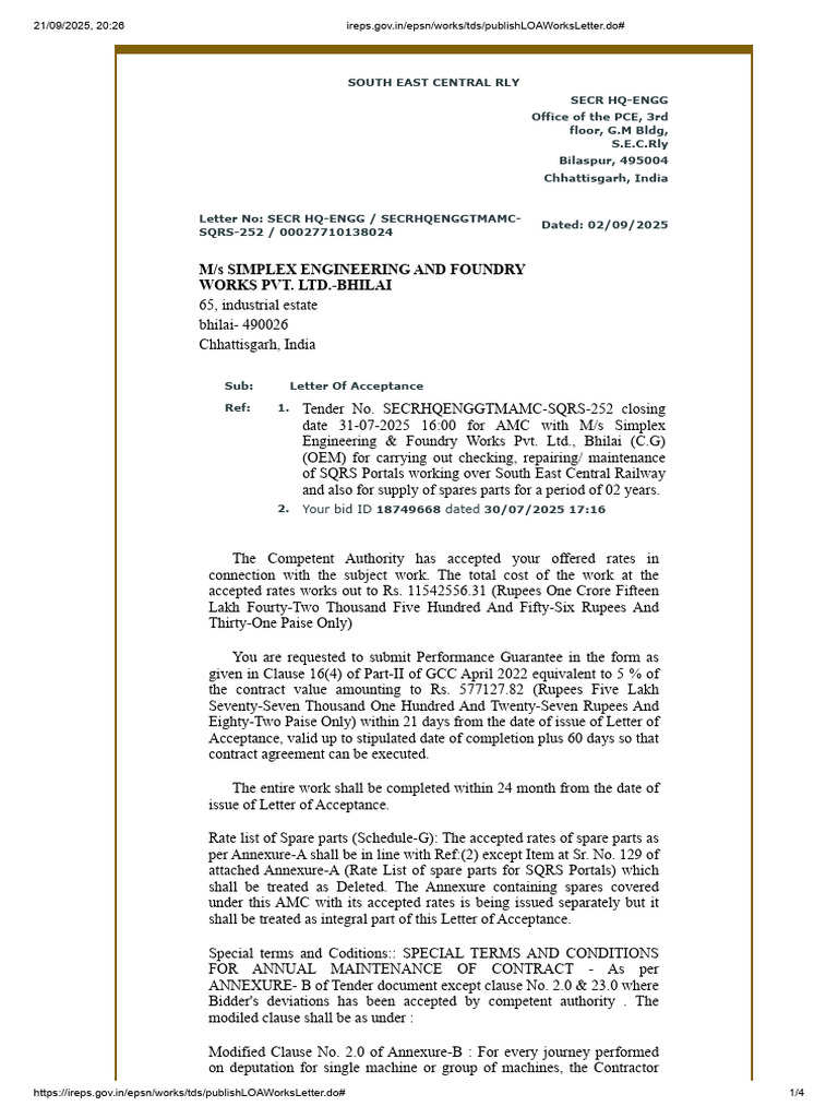 Ireps - Gov.in Epsn Works Tds PublishLOAWorksLetter - Do# | PDF