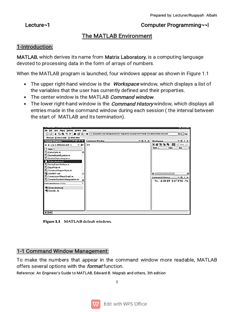 Lecture 1 | PDF | Matlab | Computer Programming