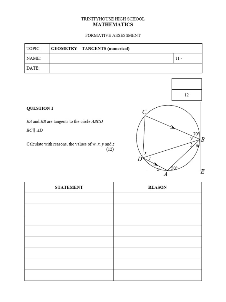 Geometry Tangents Formative Assessment | PDF