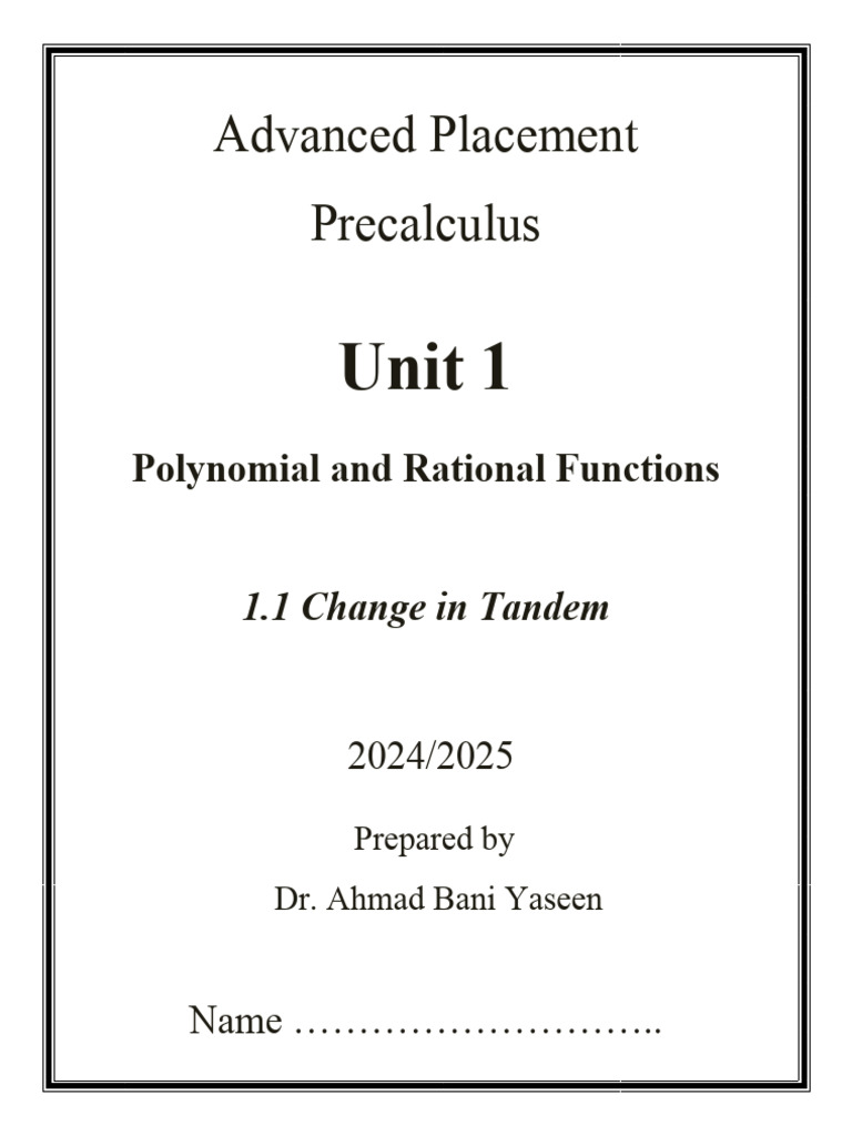 AP Precalculus 1.1: Change in Tandem | PDF | Tangent | Function ...