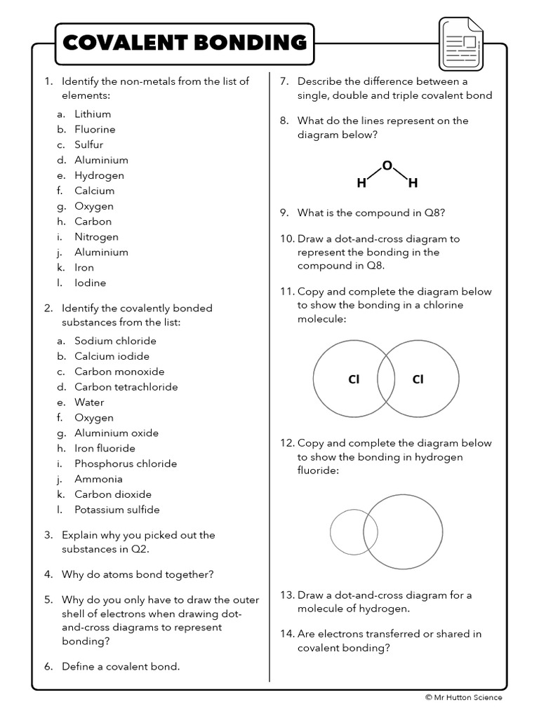 Covalent Bonding Worksheet for Students | PDF | Chemical Bond | Hydrogen