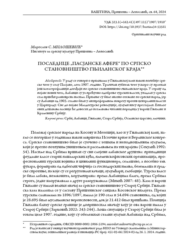 Posledice Pasjanske Afere Po Srpsko Stanovništvo Gnjilanskog Kraja | PDF