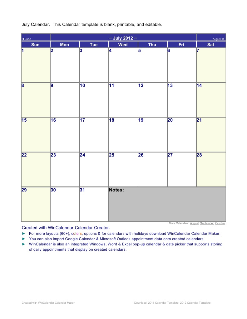 July 2012 Calendar | PDF