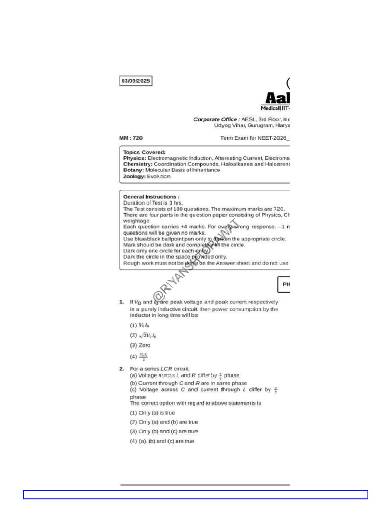 Aakash Test Series Access | PDF