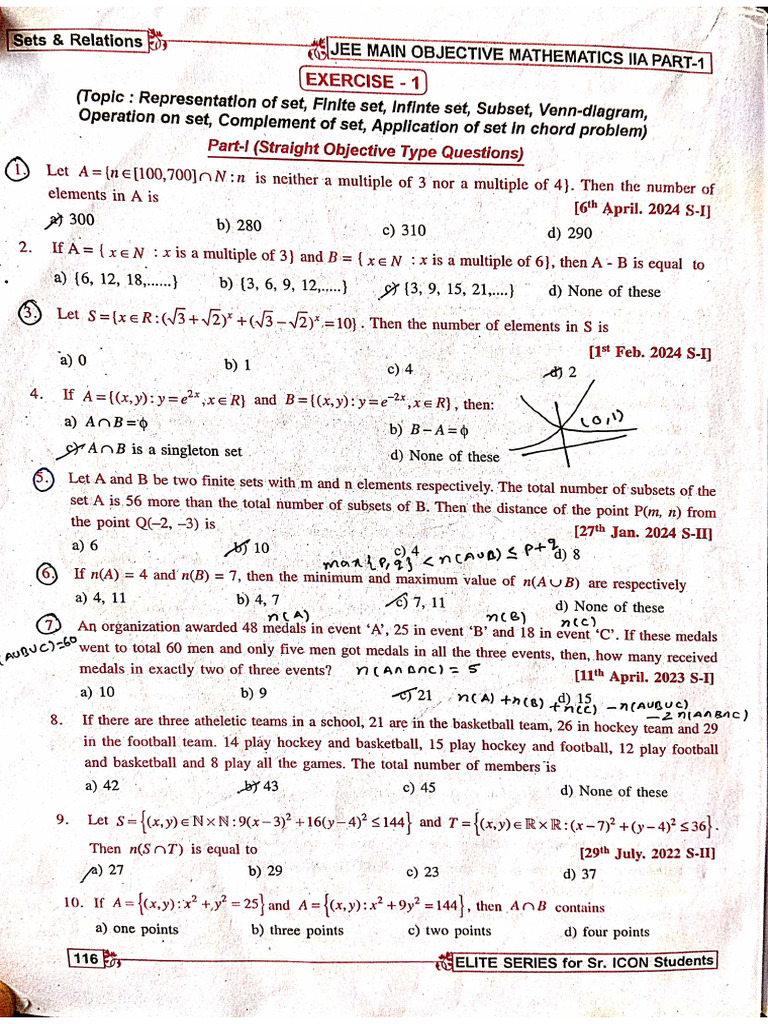 Sets and Relations Objective | PDF