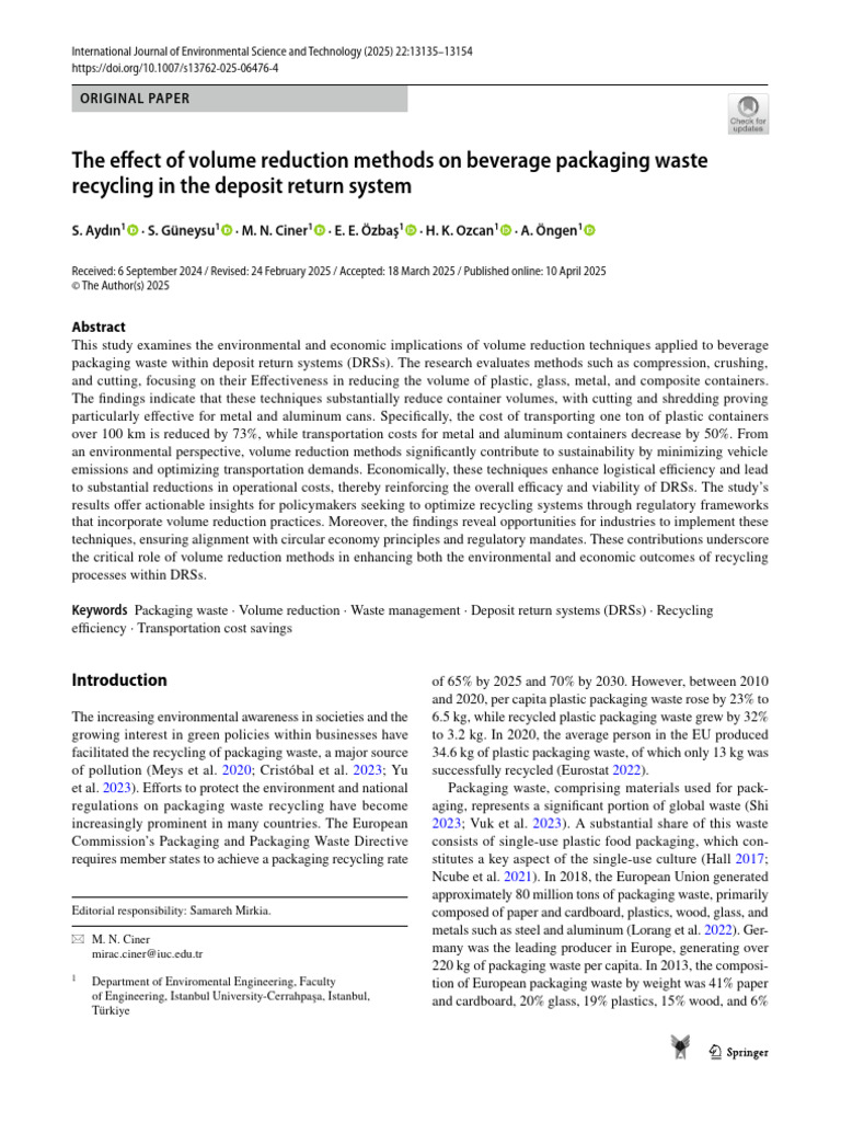Volume Reduction in Beverage Waste Recycling | PDF | Recycling | Waste